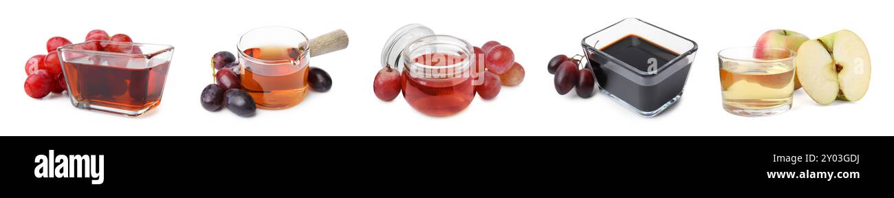 Different types of vinegar isolated on white, set Stock Photo - Alamy