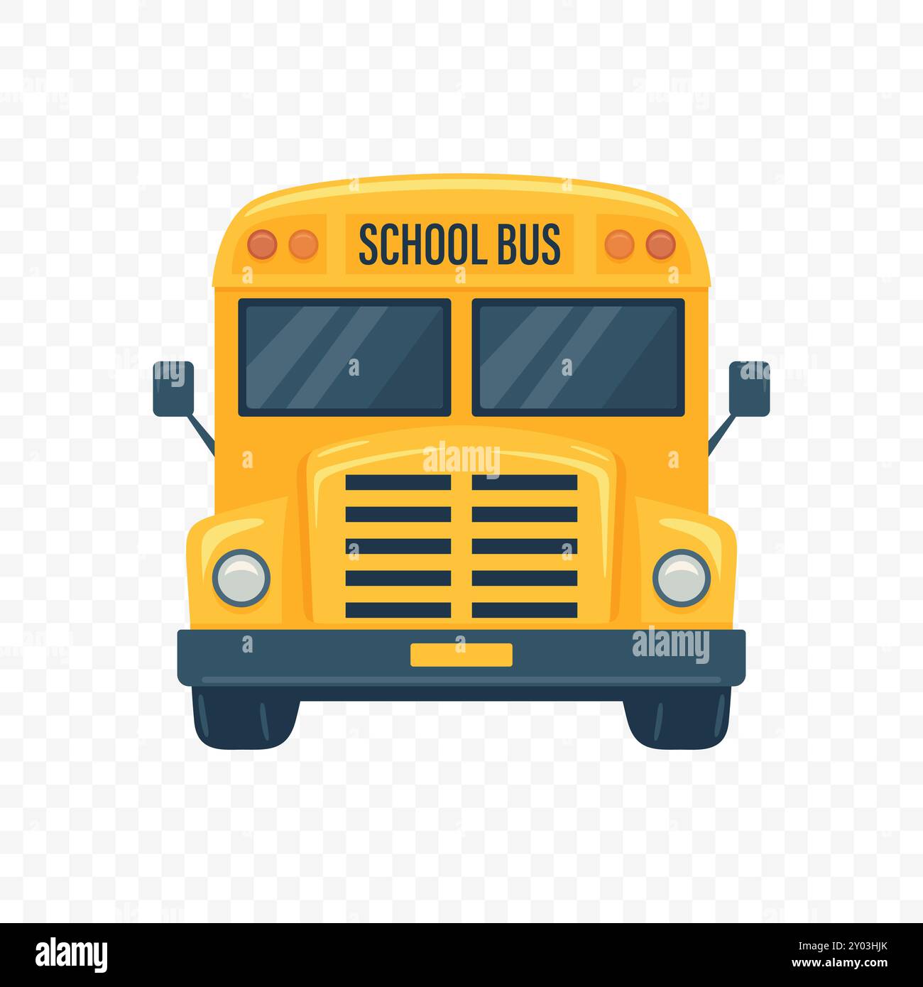 Flat Cartoon Vector School Bus Icon, Isolated. Yellow School Bus Front ...