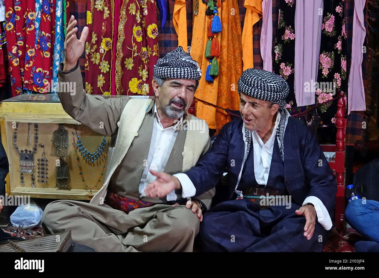 Classical Kurdish music artists Seyda Goyan (L) and Mahmut Urun (R ...