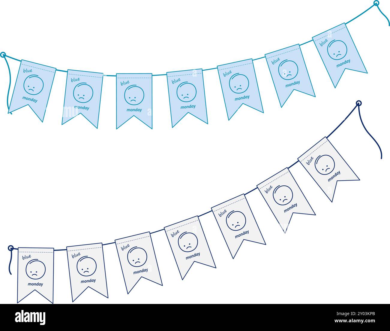 Blue Monday greeting Pennants garland on string with sad emoticon in ...