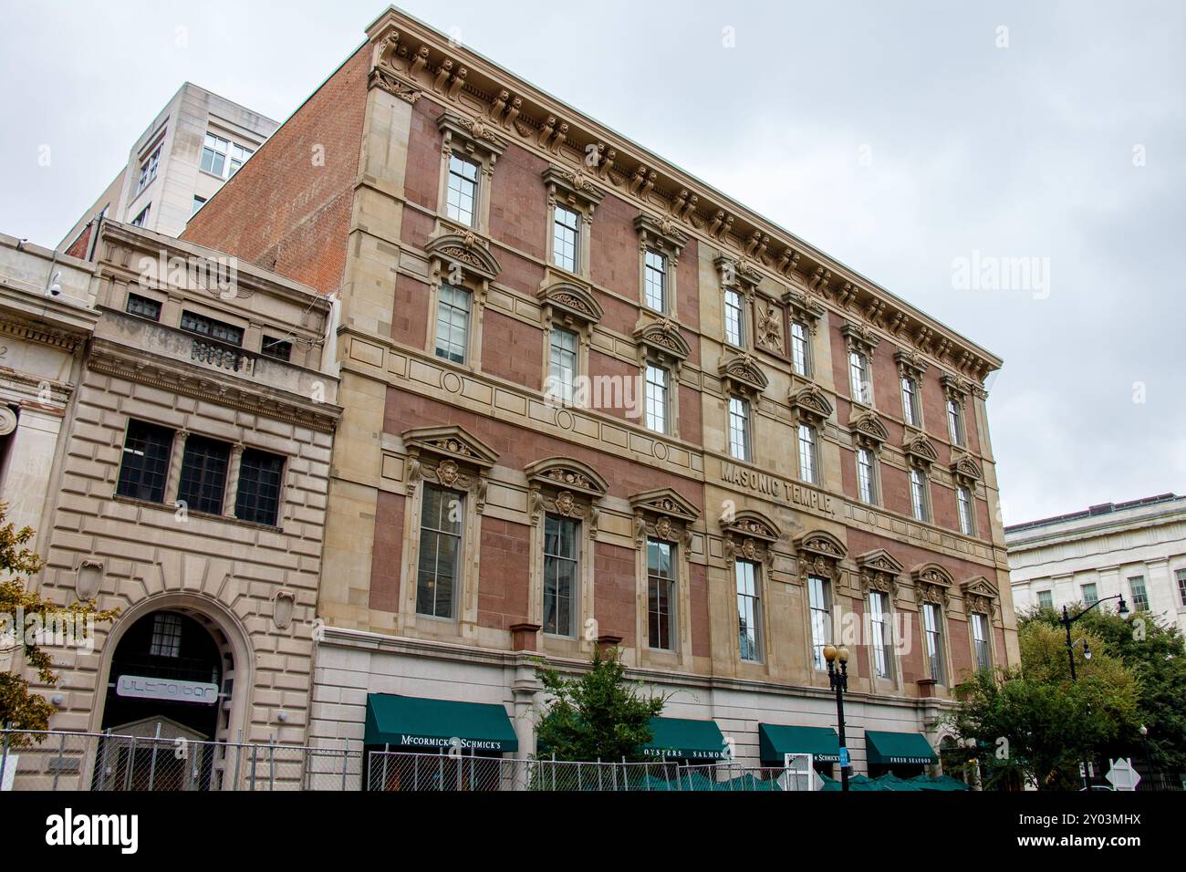 Detail of the facade of the Masonic Temple in Downtown Washington DC ...