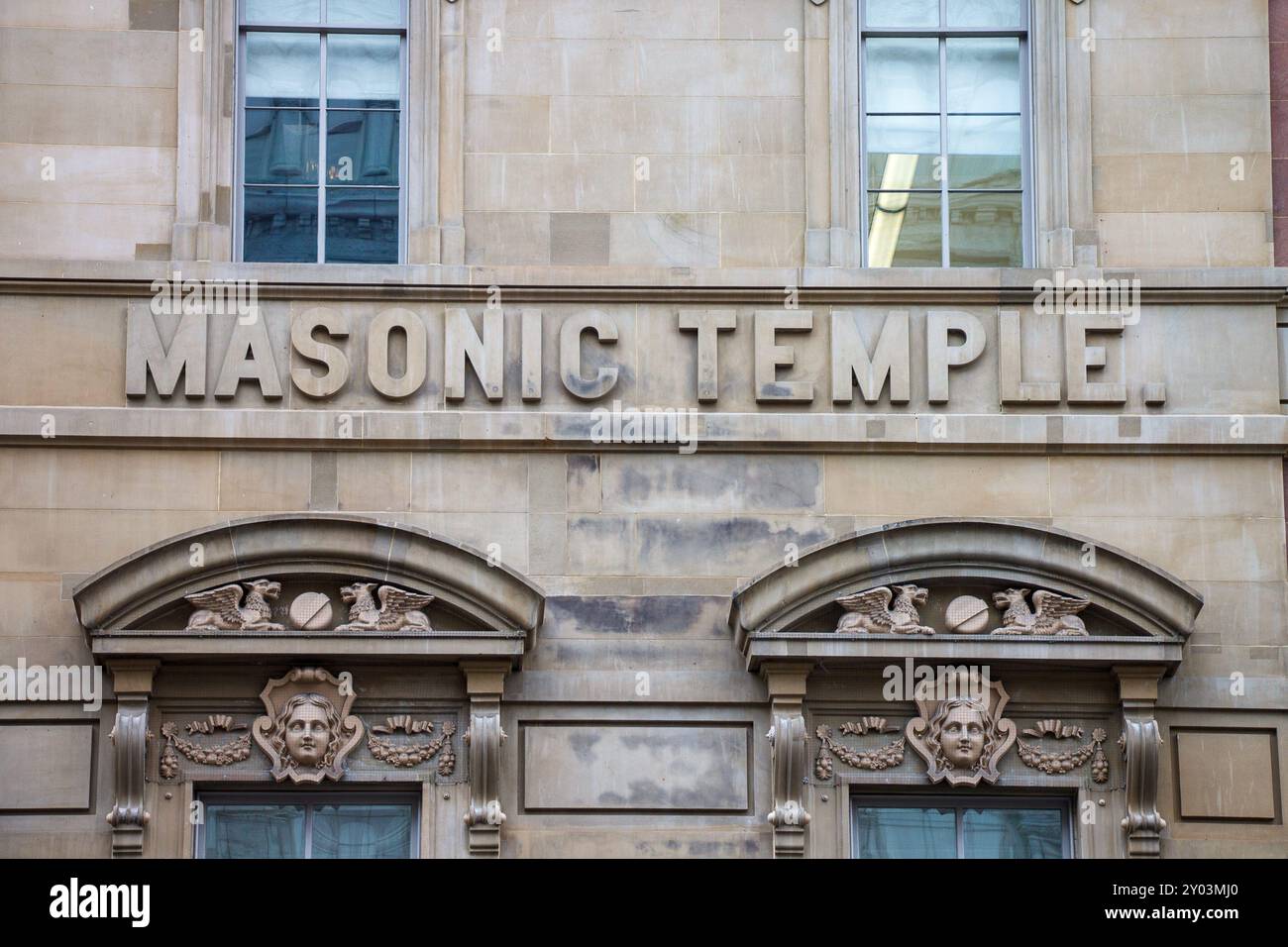 Detail of the facade of the Masonic Temple in Downtown Washington DC ...