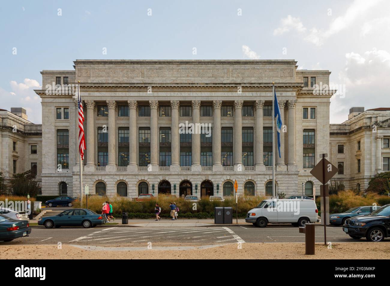 The classic facade with a colonnade of the US Department of Agriculture ...