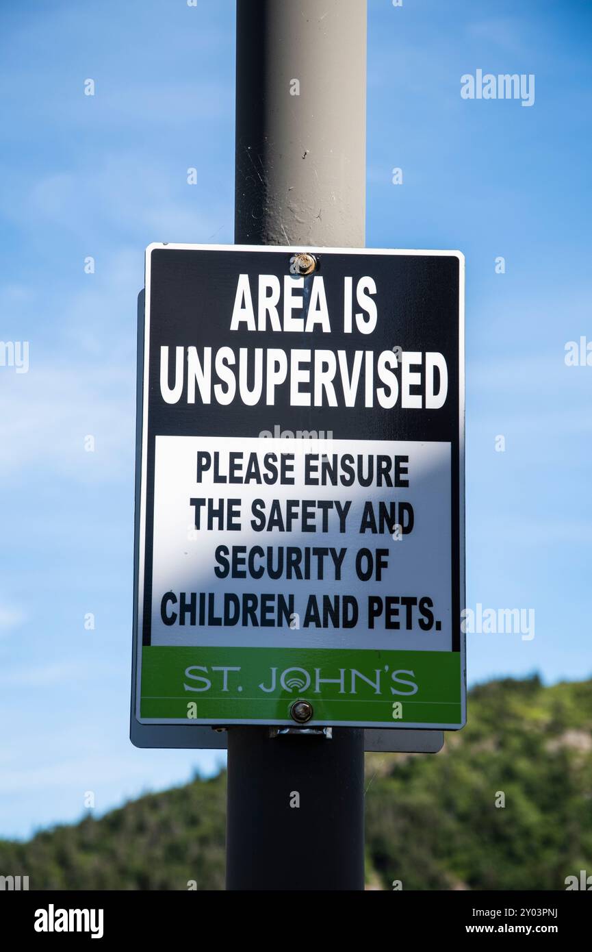 Area is unsupervised warning sign at Quidi Vidi fishing village in St ...