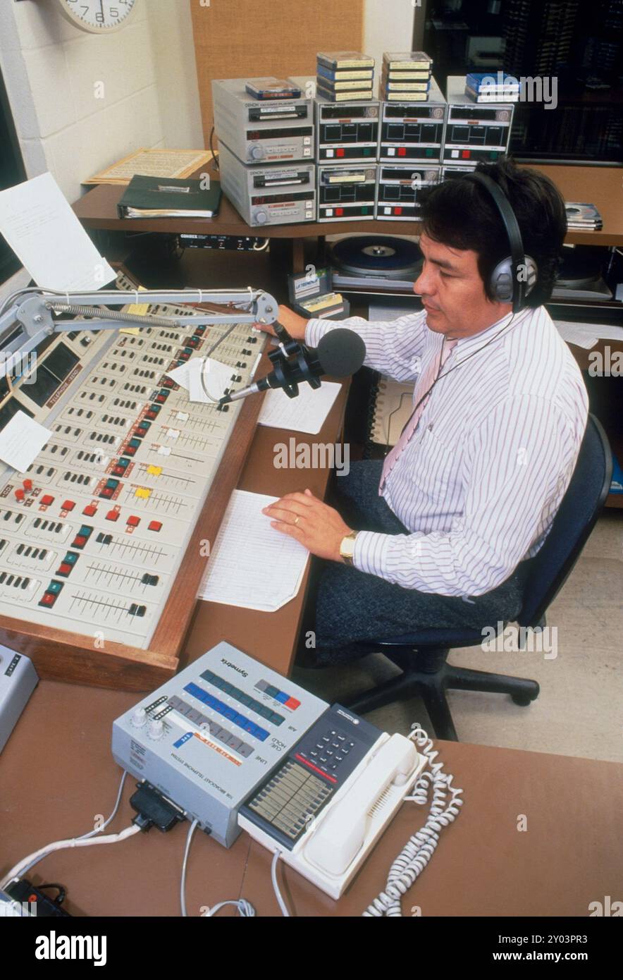 San Antonio Texas USA, 1991: Hispanic radio disc jockey wearing ...