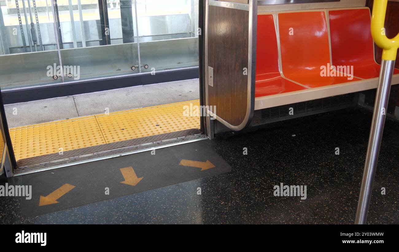New York City subway train, inside metropolitan wagon. United States ...