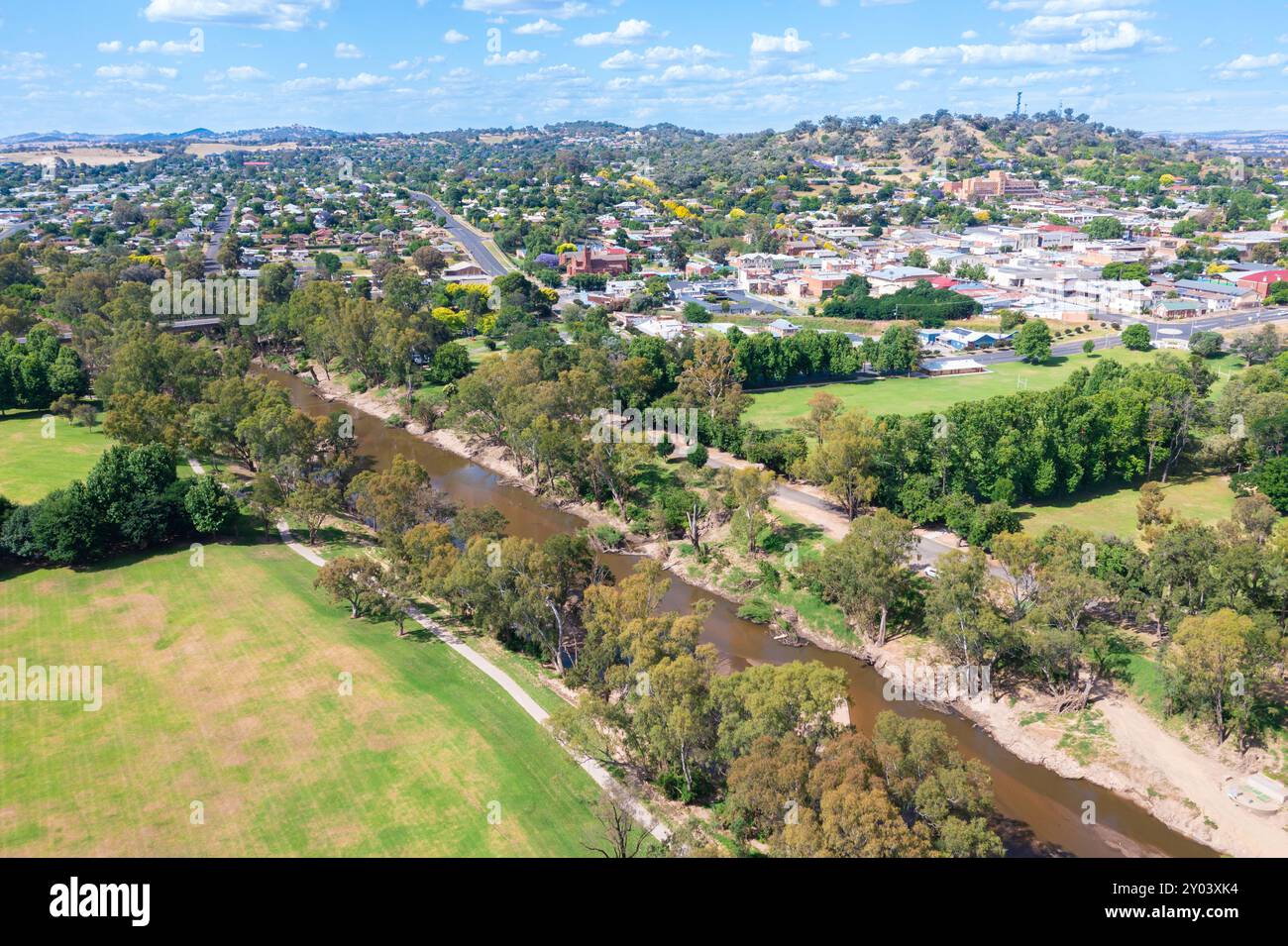 View of Cowra and the Lachlan River in Central Western NSW Australia. This town is an important ...