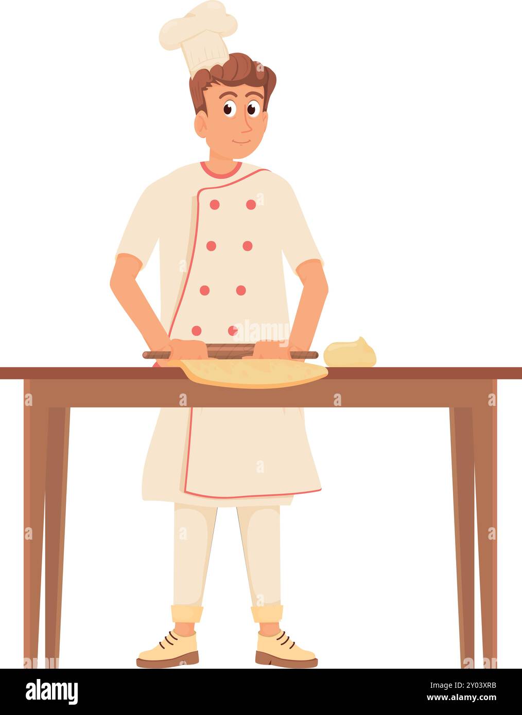 Chef rolling dough. Professional baker work preparation Stock Vector ...