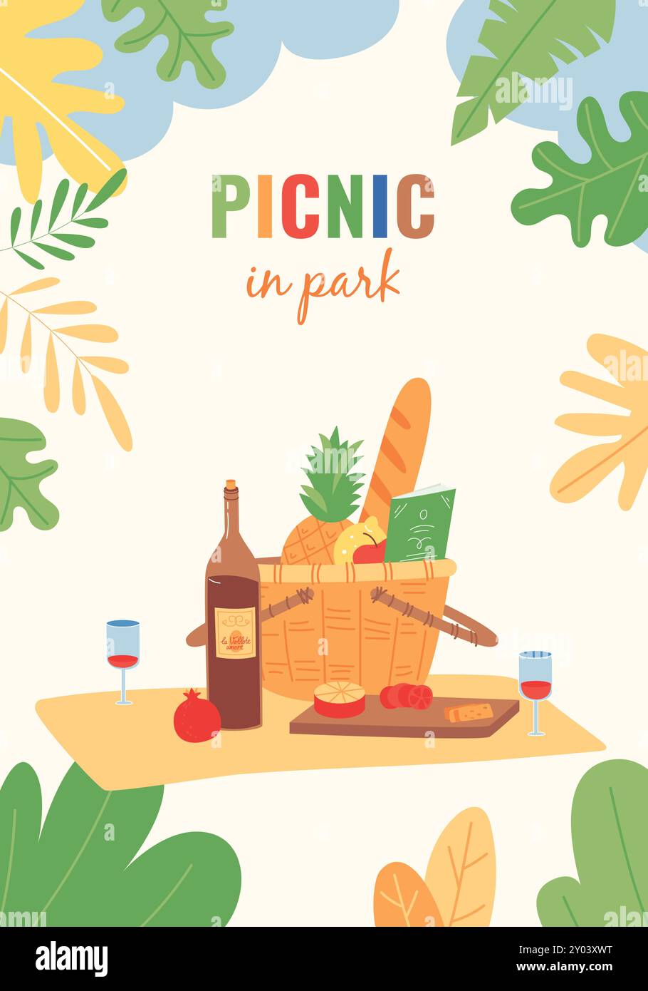 Picnic in park flyer template. Colorful cute card Stock Vector Image ...