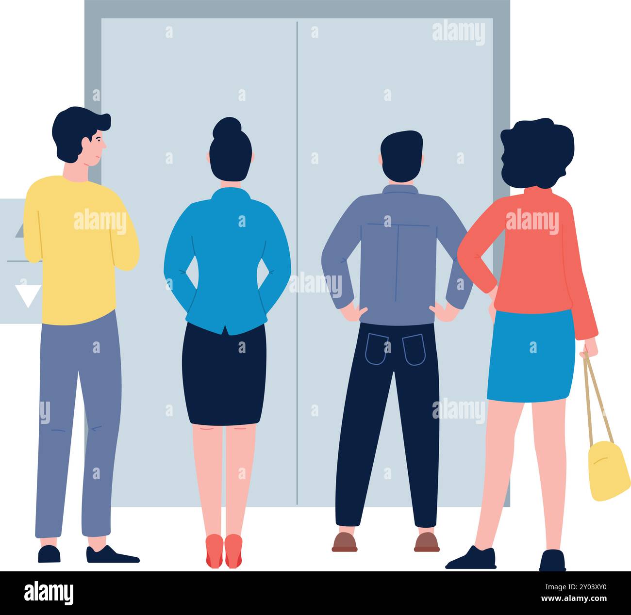People Waiting For Elevator Standing Men And Women Back View Stock Vector Image And Art Alamy