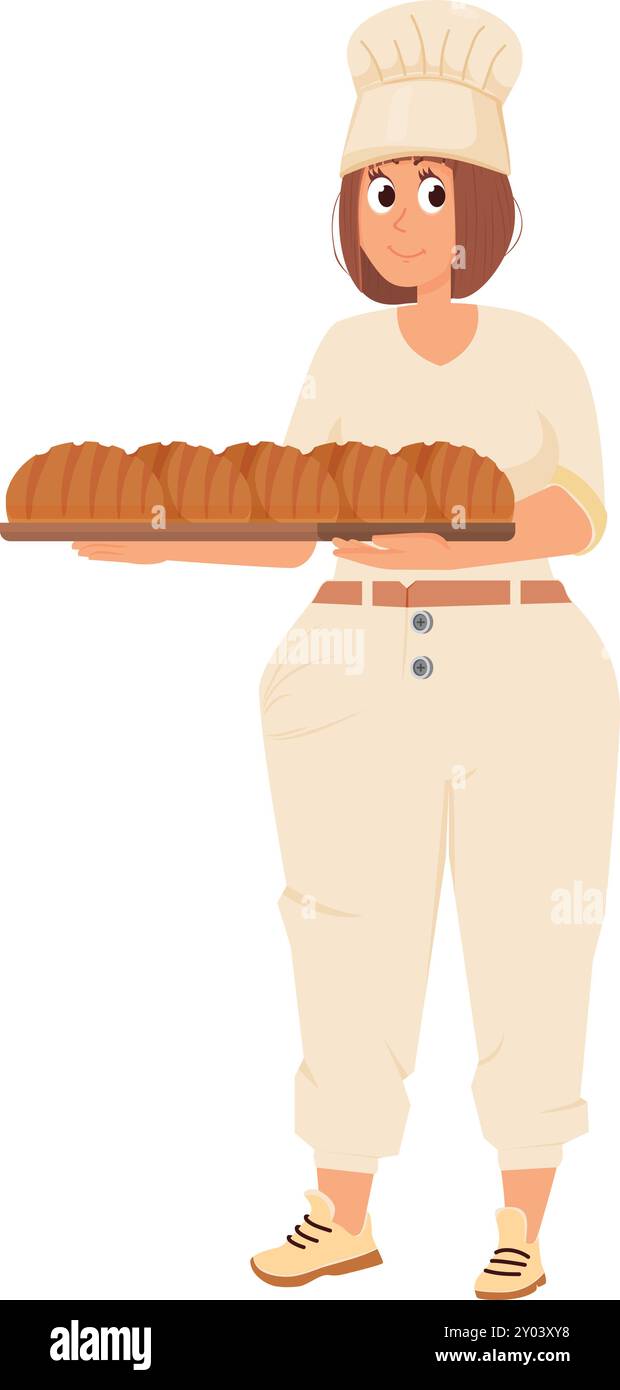 Professional bakery chef with tray full of bread Stock Vector Image ...