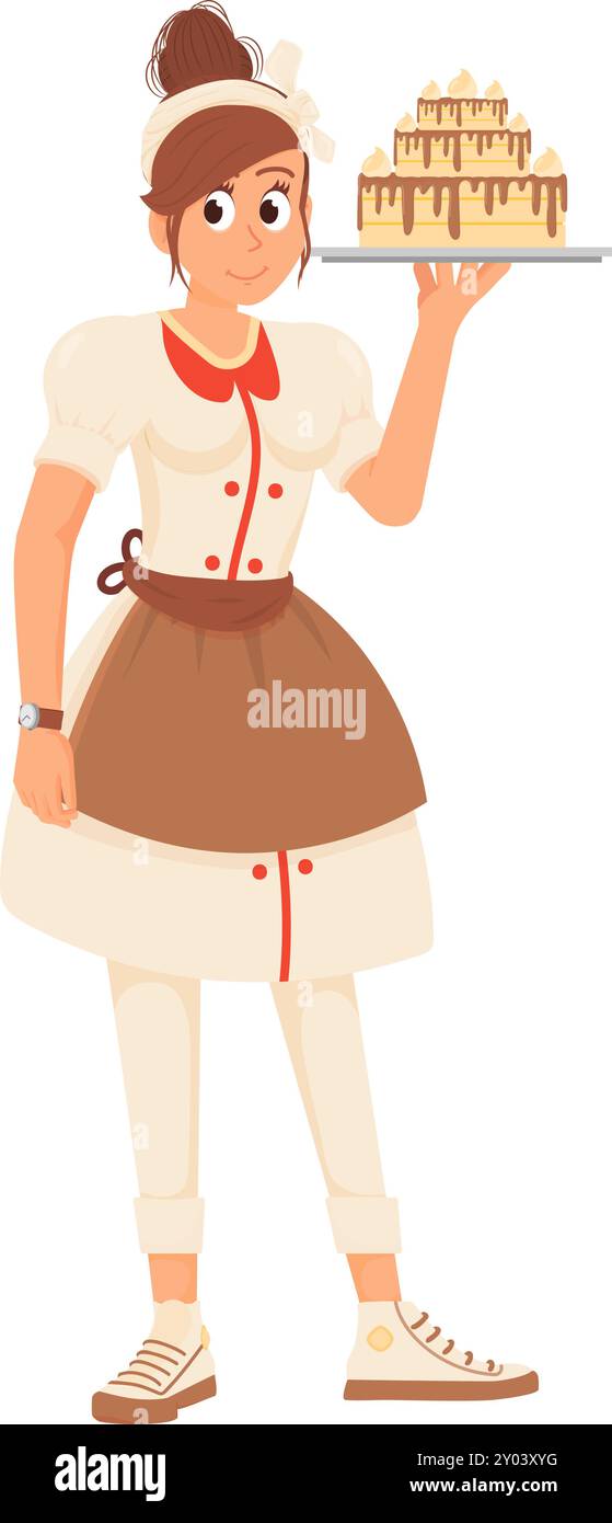 Happy chef with cake. Pastry cook cartoon character Stock Vector Image ...