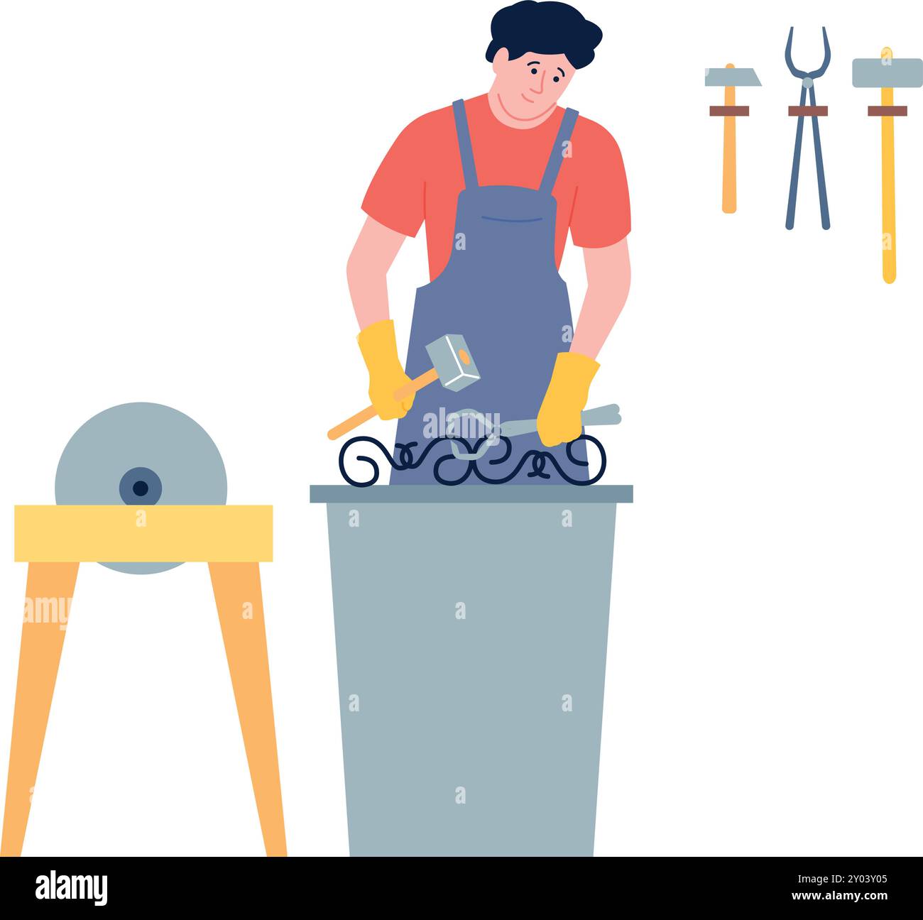 Metalworking character. Forgery man. Craftsman workshop icon Stock ...