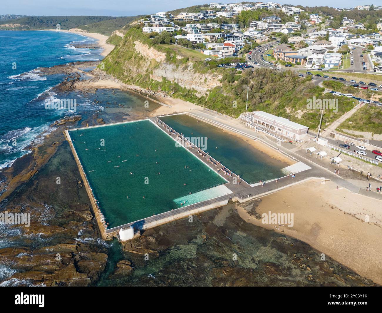 Aerial view of Merewether Ocean Baths - a large public swimming pool ...