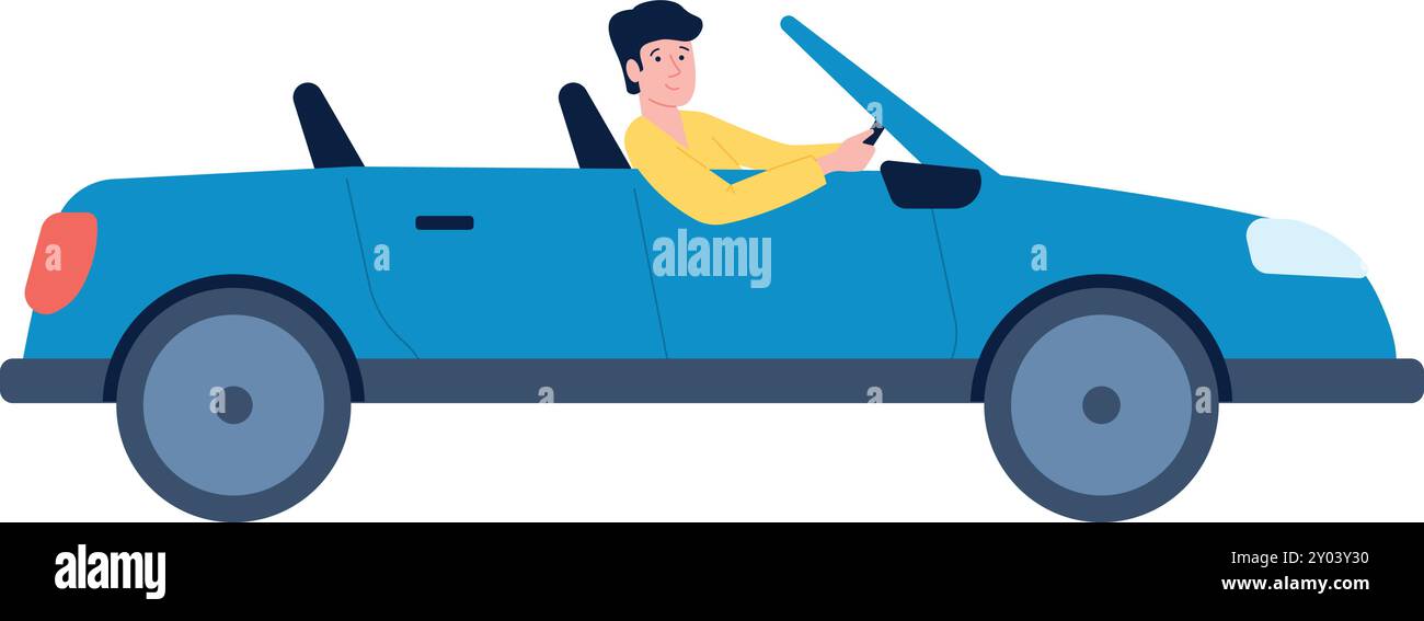 Man driving blue car. Convertible auto trip Stock Vector Image & Art ...