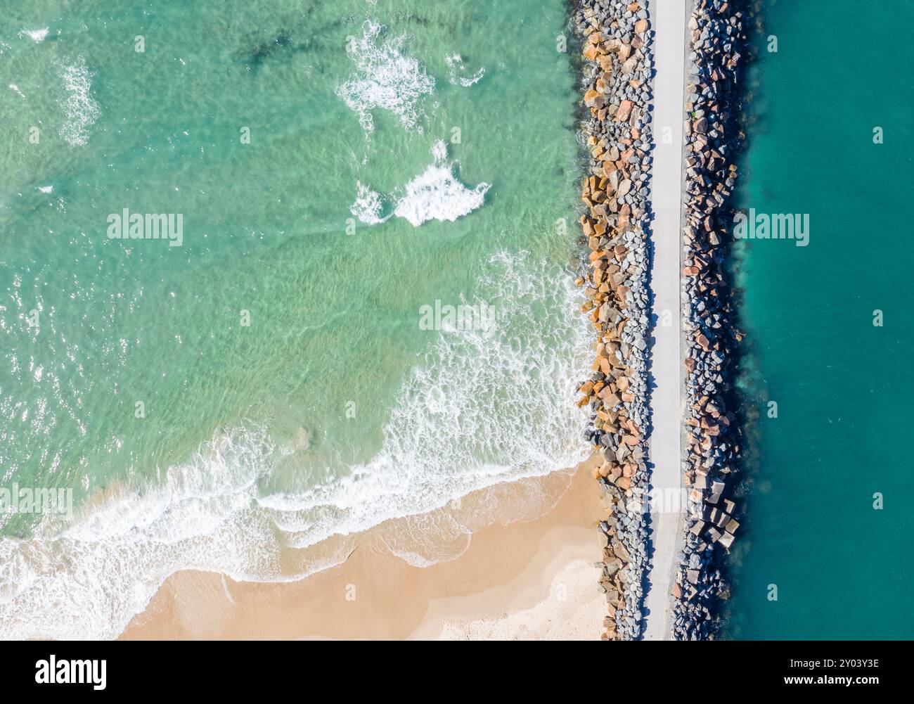 Top down view of North Haven Beach and breakwall - Mid North Coast of ...