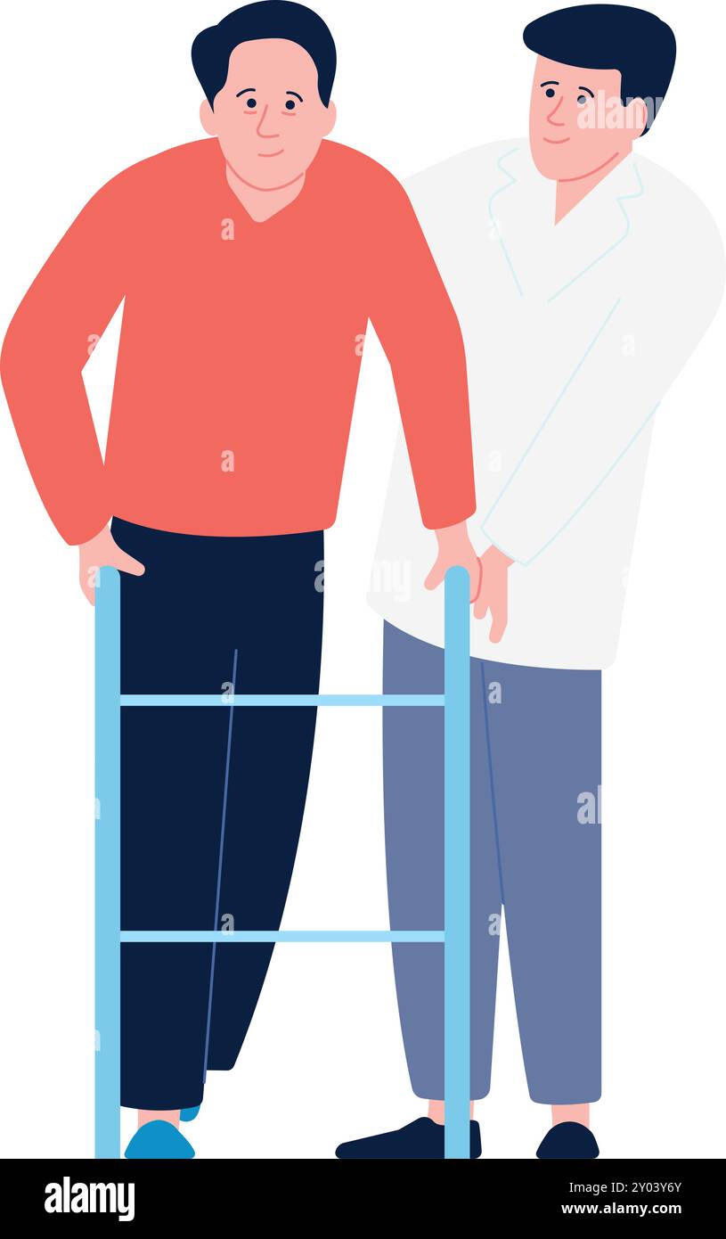 Injury rehabilitation assistance. Medical worker help man Stock Vector ...