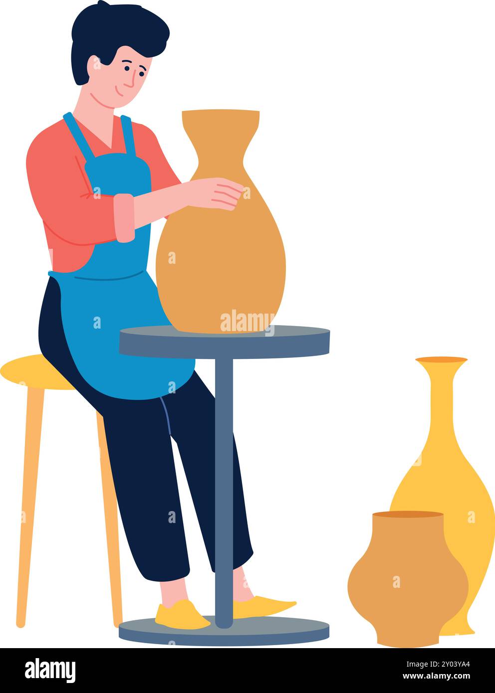 Pottery illustration. Man making clay craft vase Stock Vector Image ...