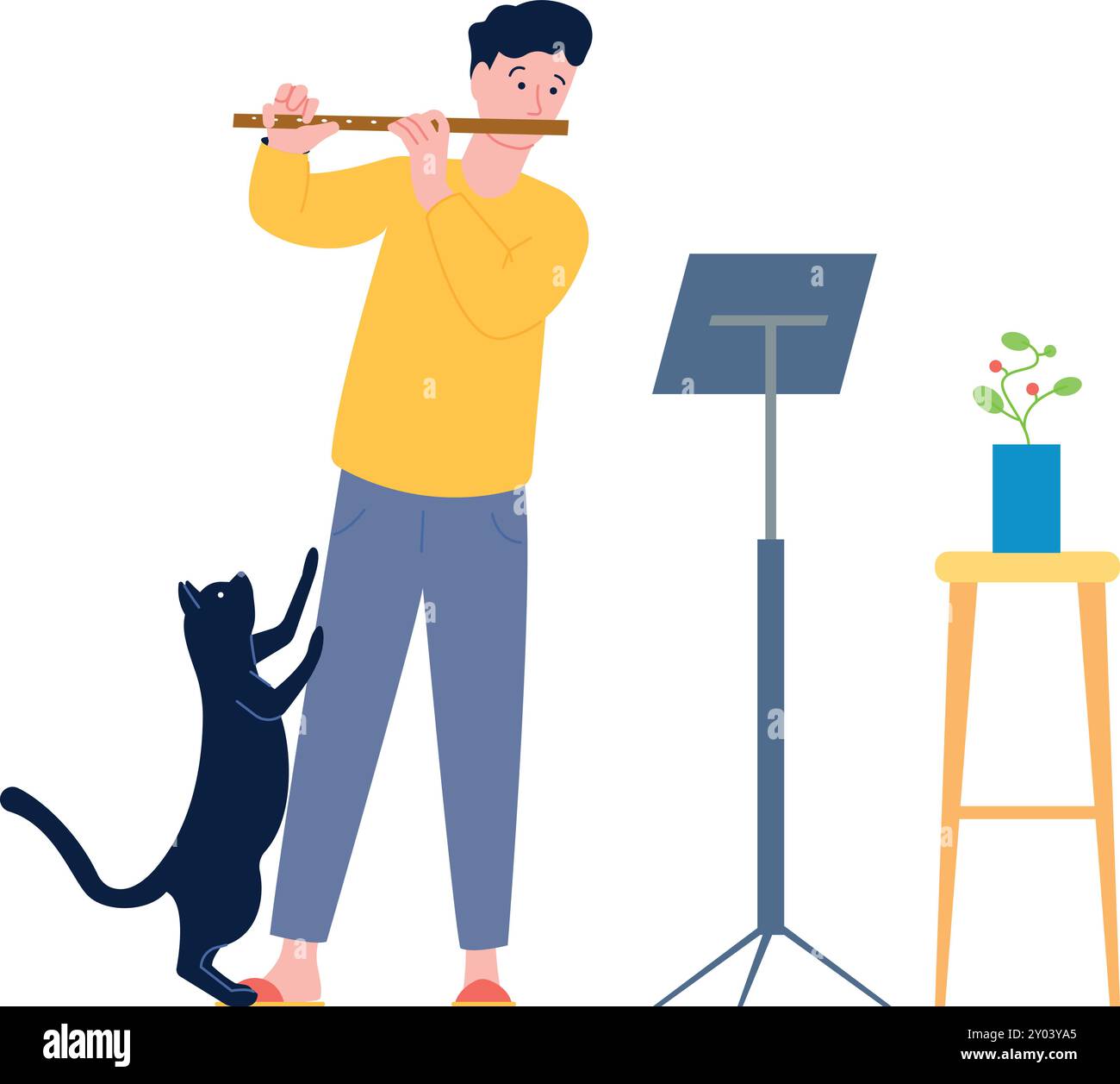 Boy playing flute. Music hobby lesson icon Stock Vector Image & Art - Alamy