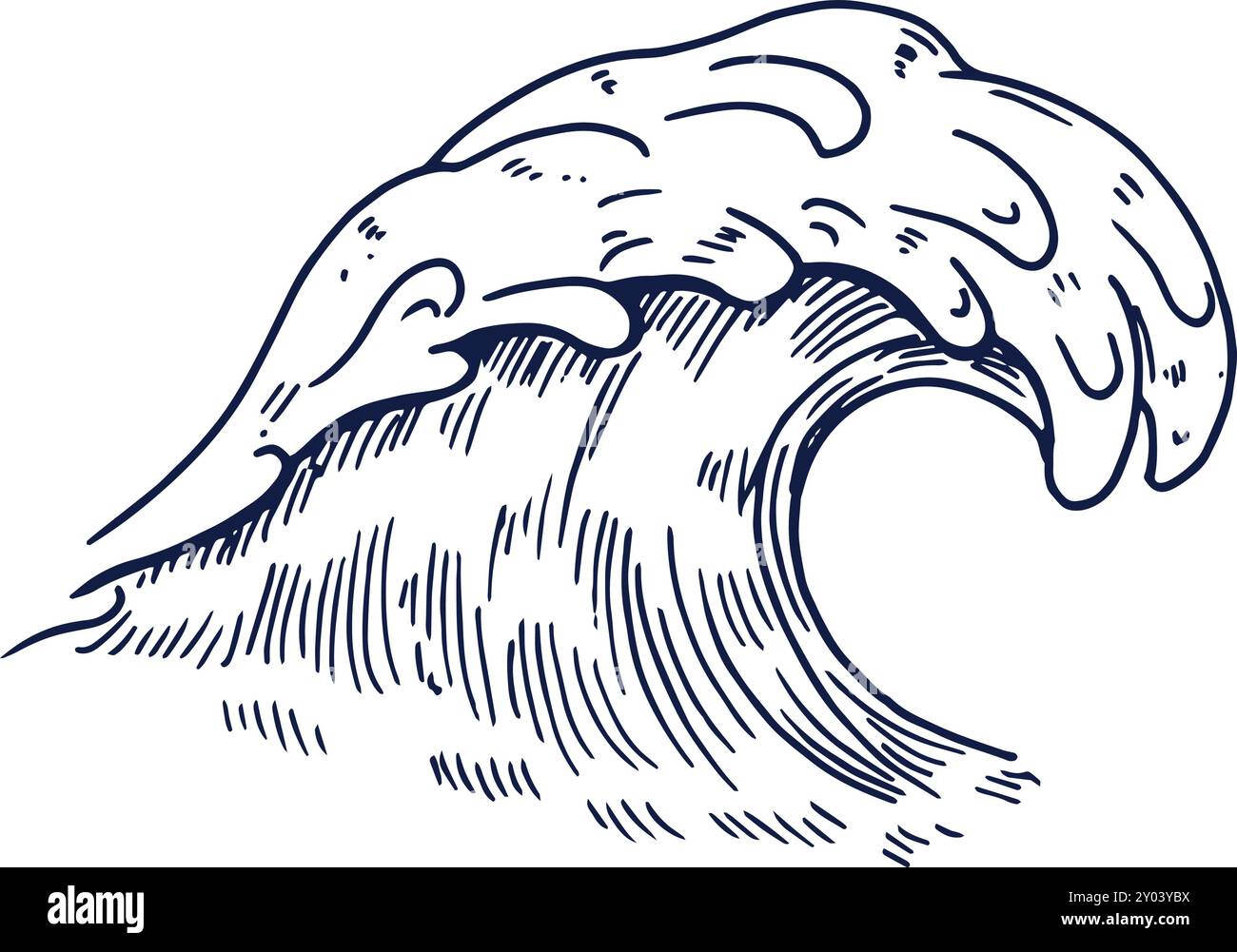 Blue marine wave. Storm surface ink drawing Stock Vector Image & Art ...