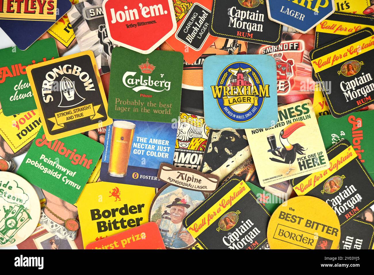 Beer mats drink coasters collection collage – Wales, UK – 30 August ...