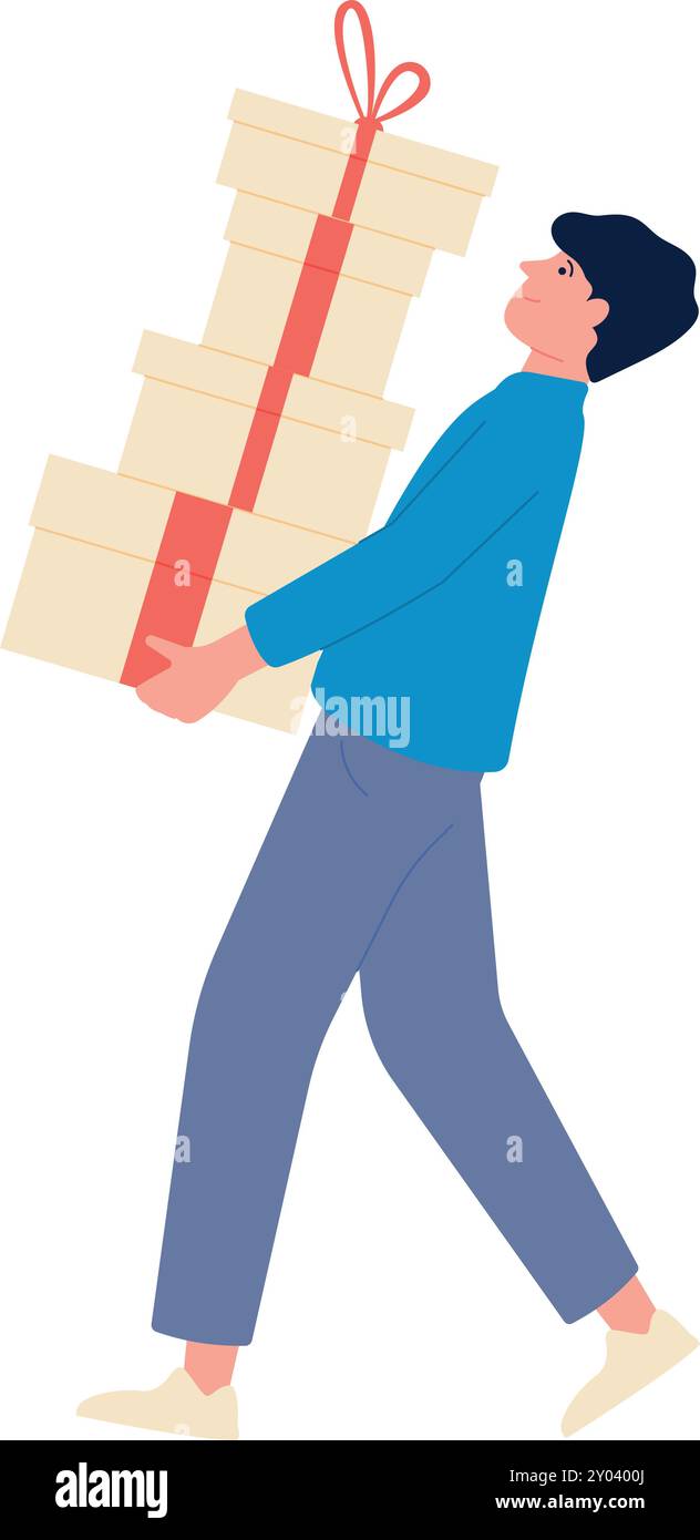 Holiday sale customer. Man carry gift boxes Stock Vector Image & Art ...