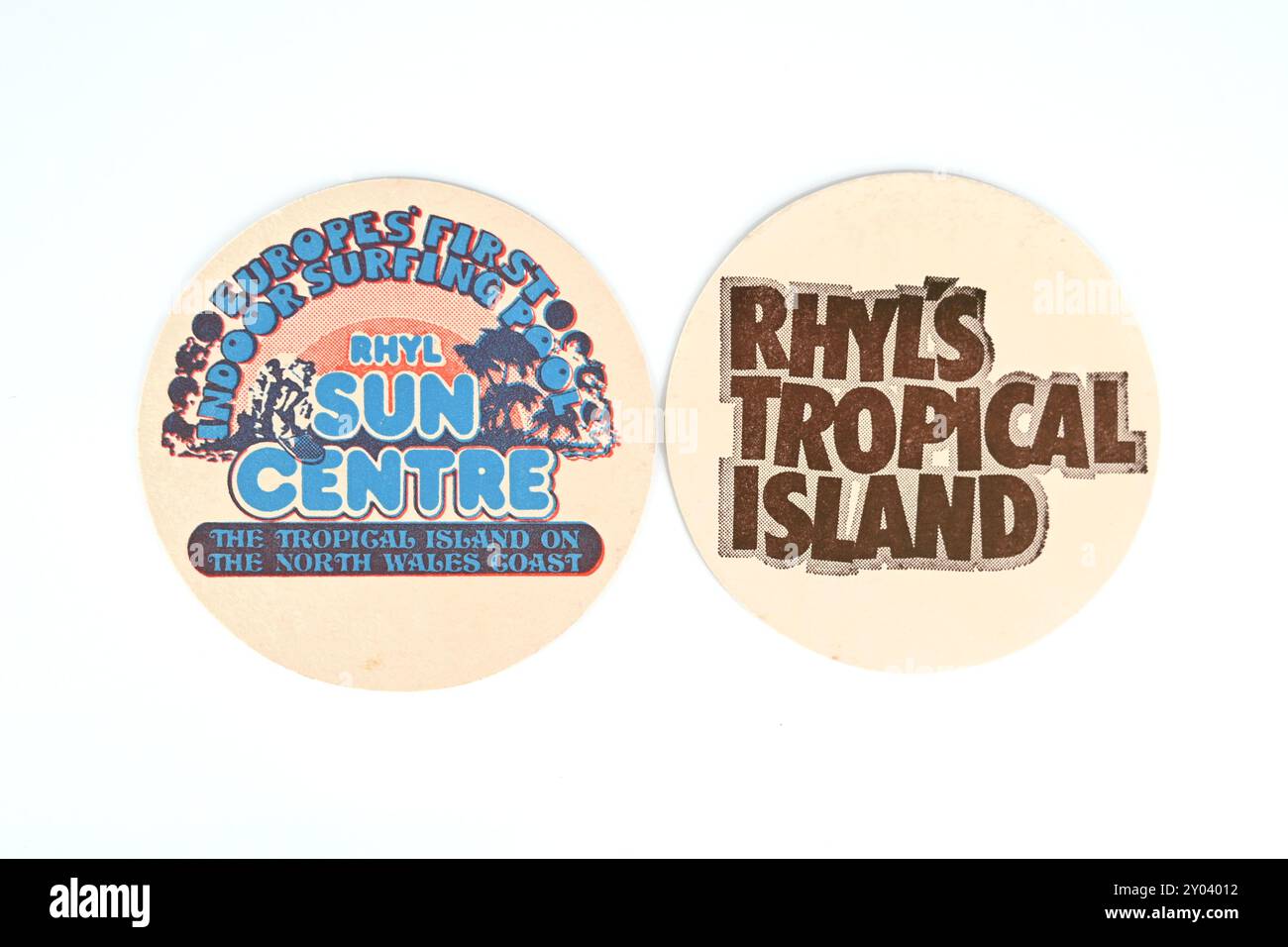 Vintage Rhyl Sun Centre and Rhyl's Tropical Island beer mat drink ...