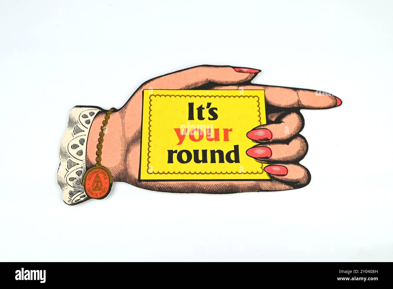 Vintage Schweppes ‘It’s Your Round’ hand shaped coaster beer mat ...