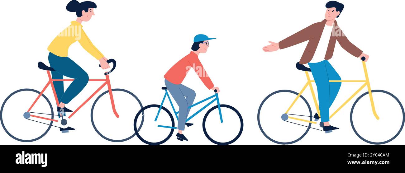 Family ride on bicycles together. Outdoor cycle trip Stock Vector Image ...