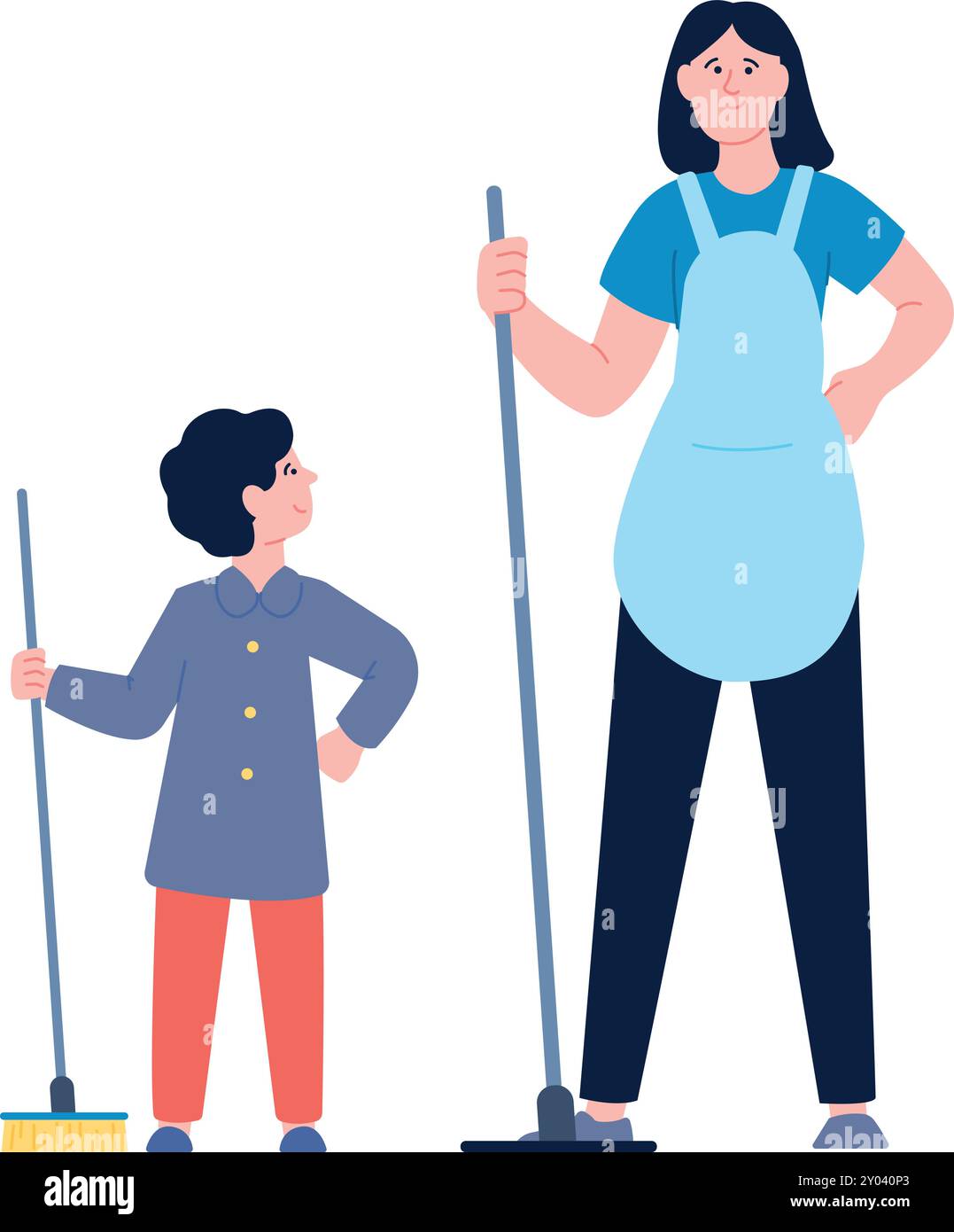 Child sweeping with mother Cut Out Stock Images & Pictures - Alamy