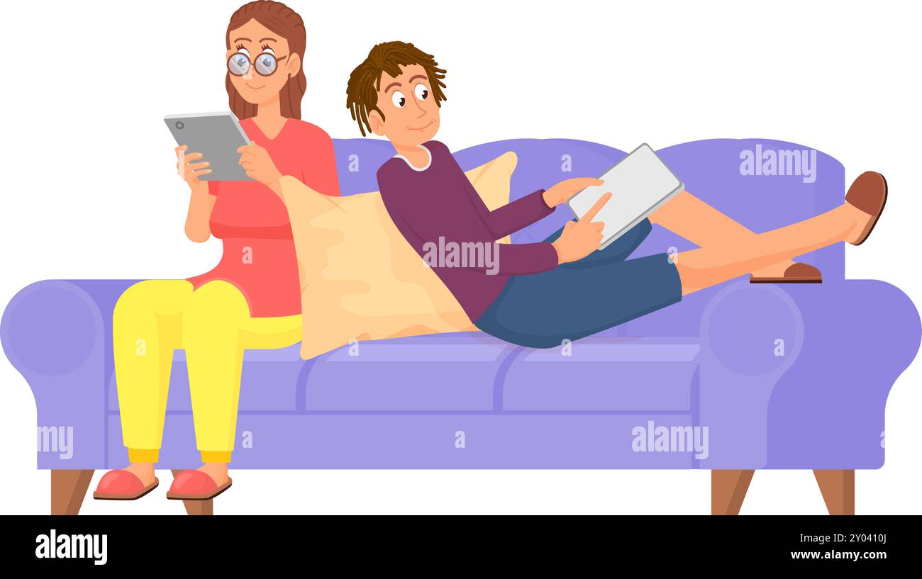 Family cozy evening on couch. Home time together Stock Vector Image ...