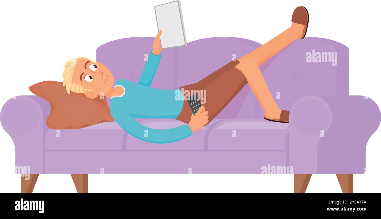 Happy boy lay on couch. Lazy teen relax isolated on white background ...