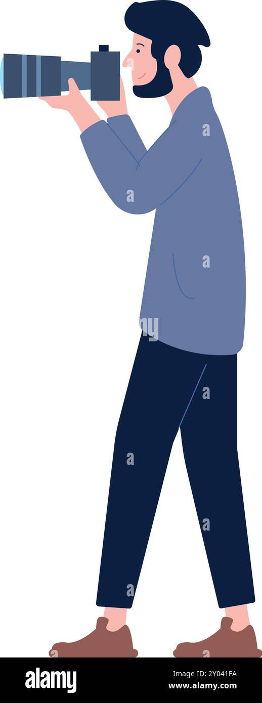 Professional photographer character shooting. Paparazzi male person ...