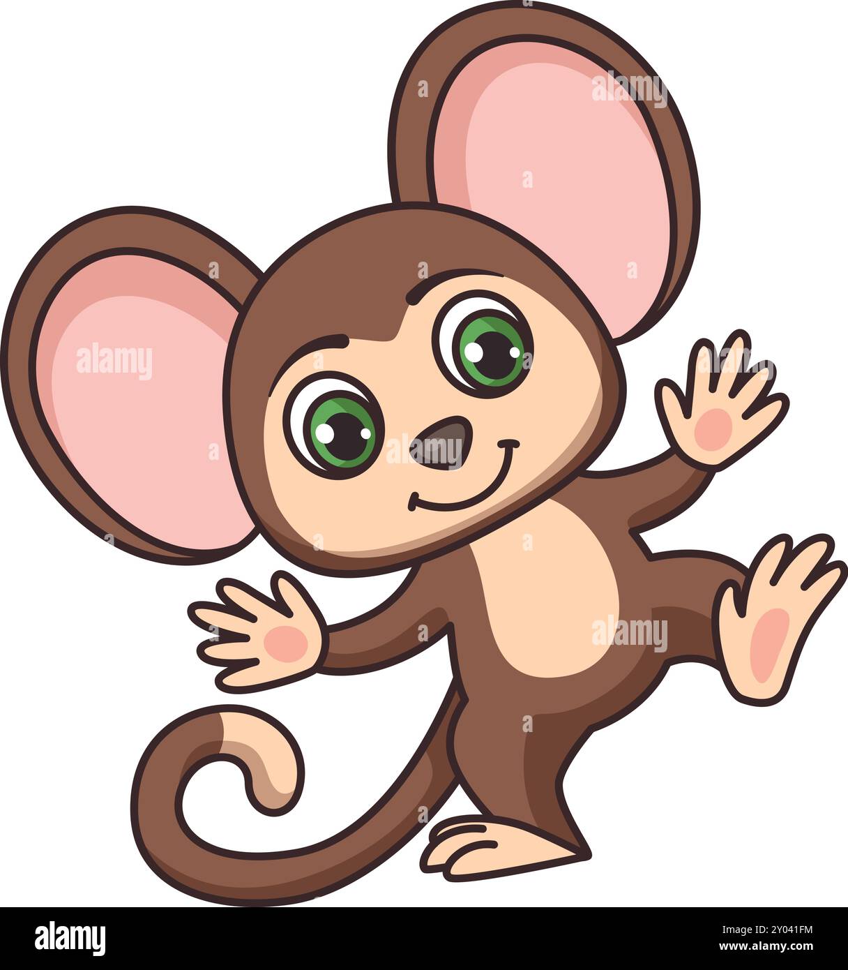 Baby monkey cartoon character. Wild jungle ape isolated on white ...