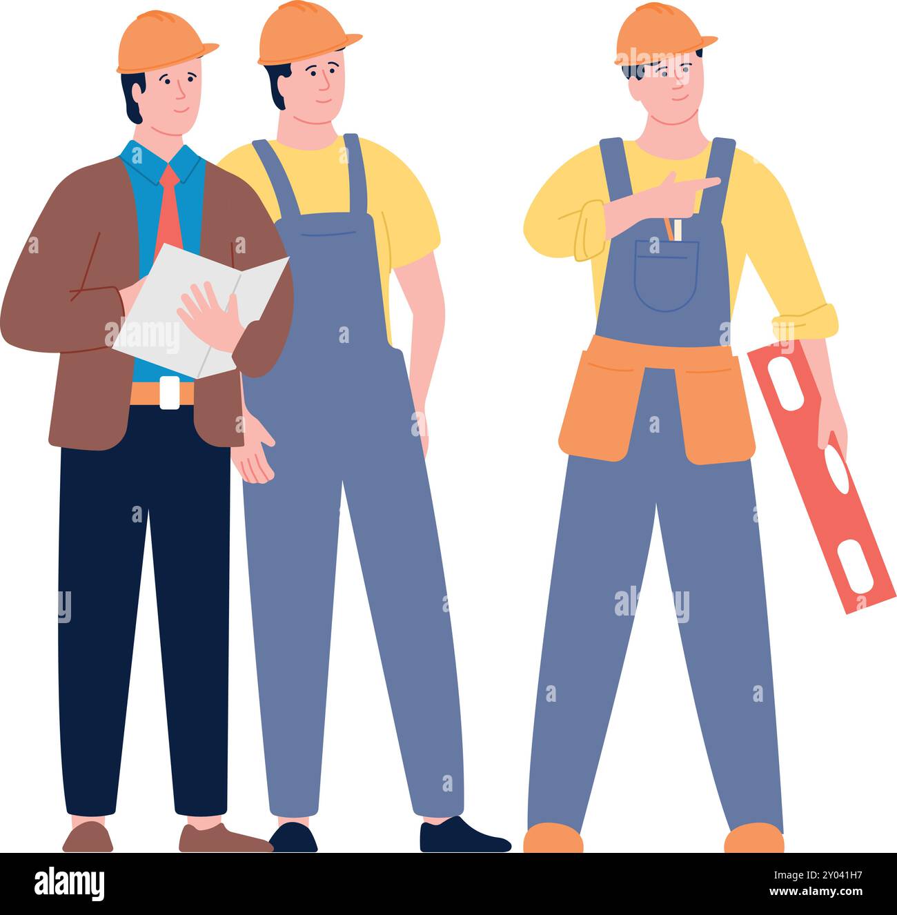 Building contractor characters. Color construction engineers talking ...
