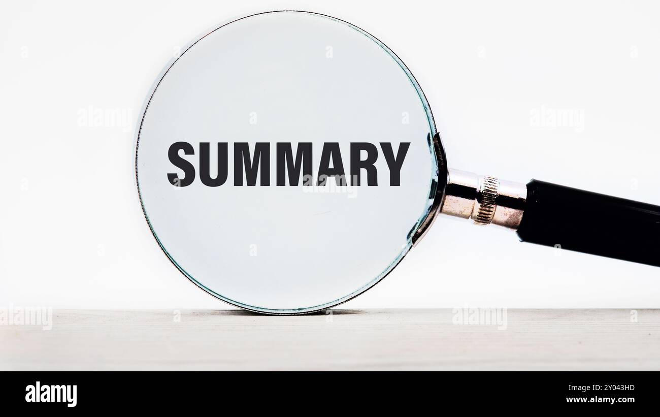 Conceptual summary word symbol. Copy space. Summary word written ...