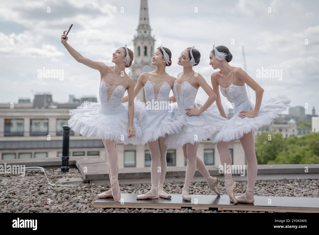 Cygnets from the state Ballet of Georgia pose for photos ahead of their ...
