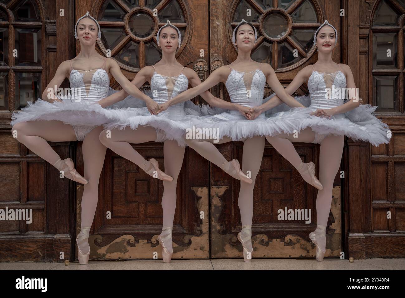 Cygnets from the state Ballet of Georgia pose for photos ahead of their ...