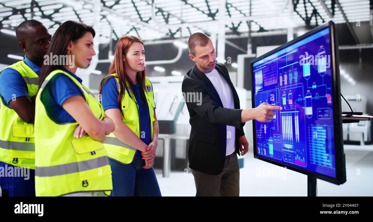 Meeting Manufacturing Manager At Factory. Team Leadership Presentation ...