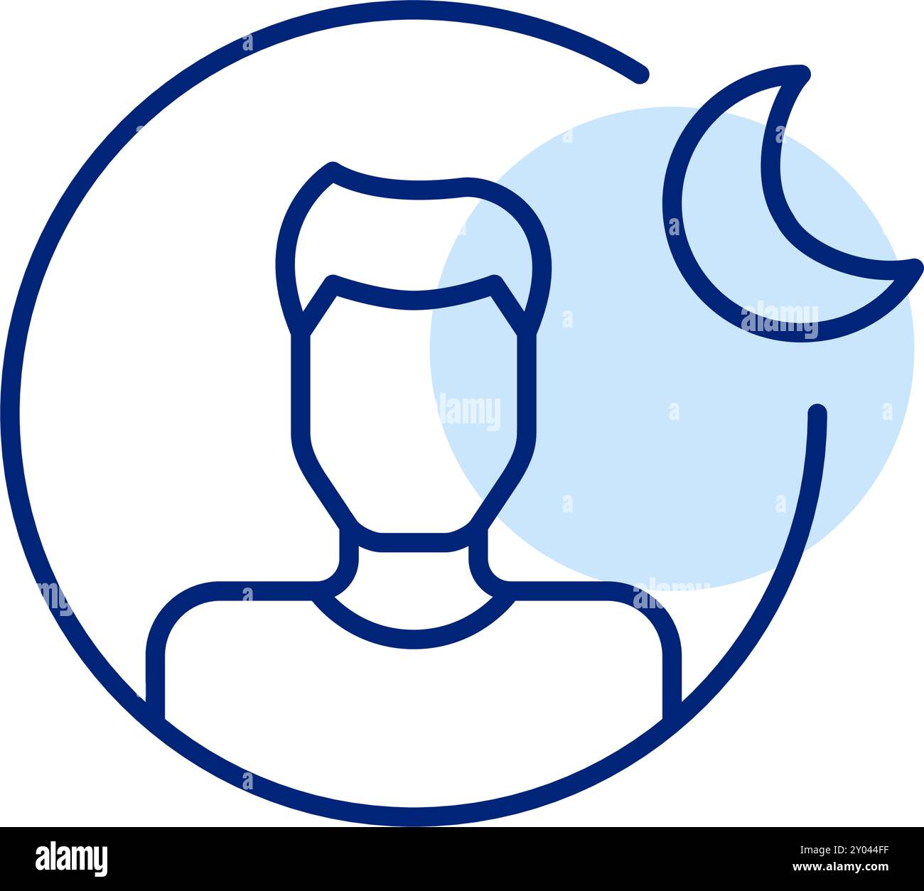 Male user avatar with crescent moon next to it. Night time mode or ...