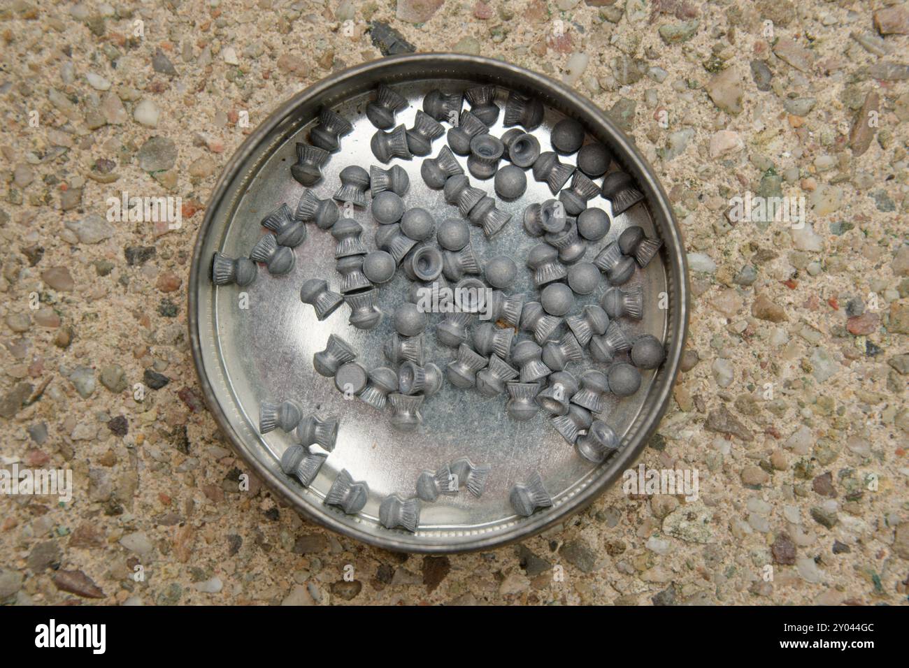 Small caliber lead air gun pellets in a tin can Stock Photo - Alamy