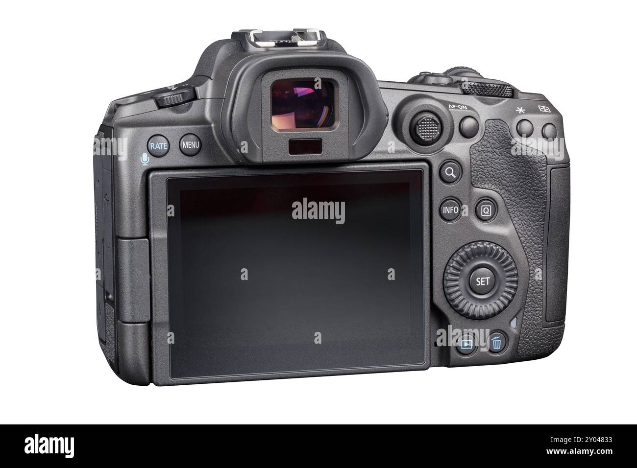 black professional mirrorless camera body isolated on white background ...