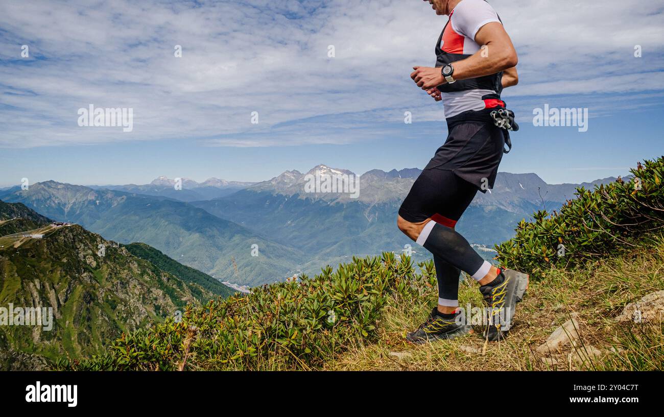 man runner running on steep slope mountain marathon race Stock Photo ...
