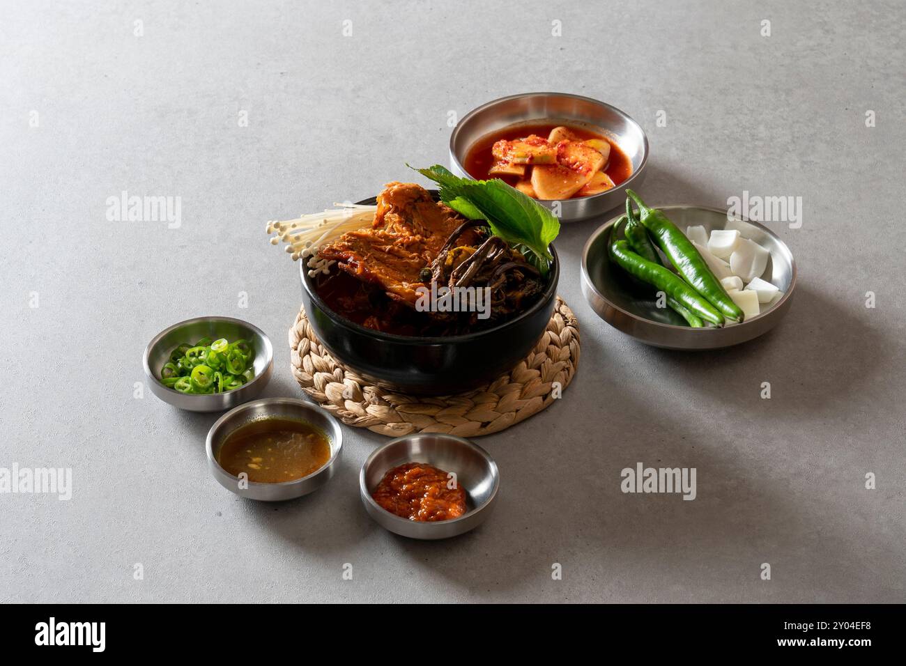 Korean food, gamjatang, bone hangover soup, earthen pot, pork backbone ...