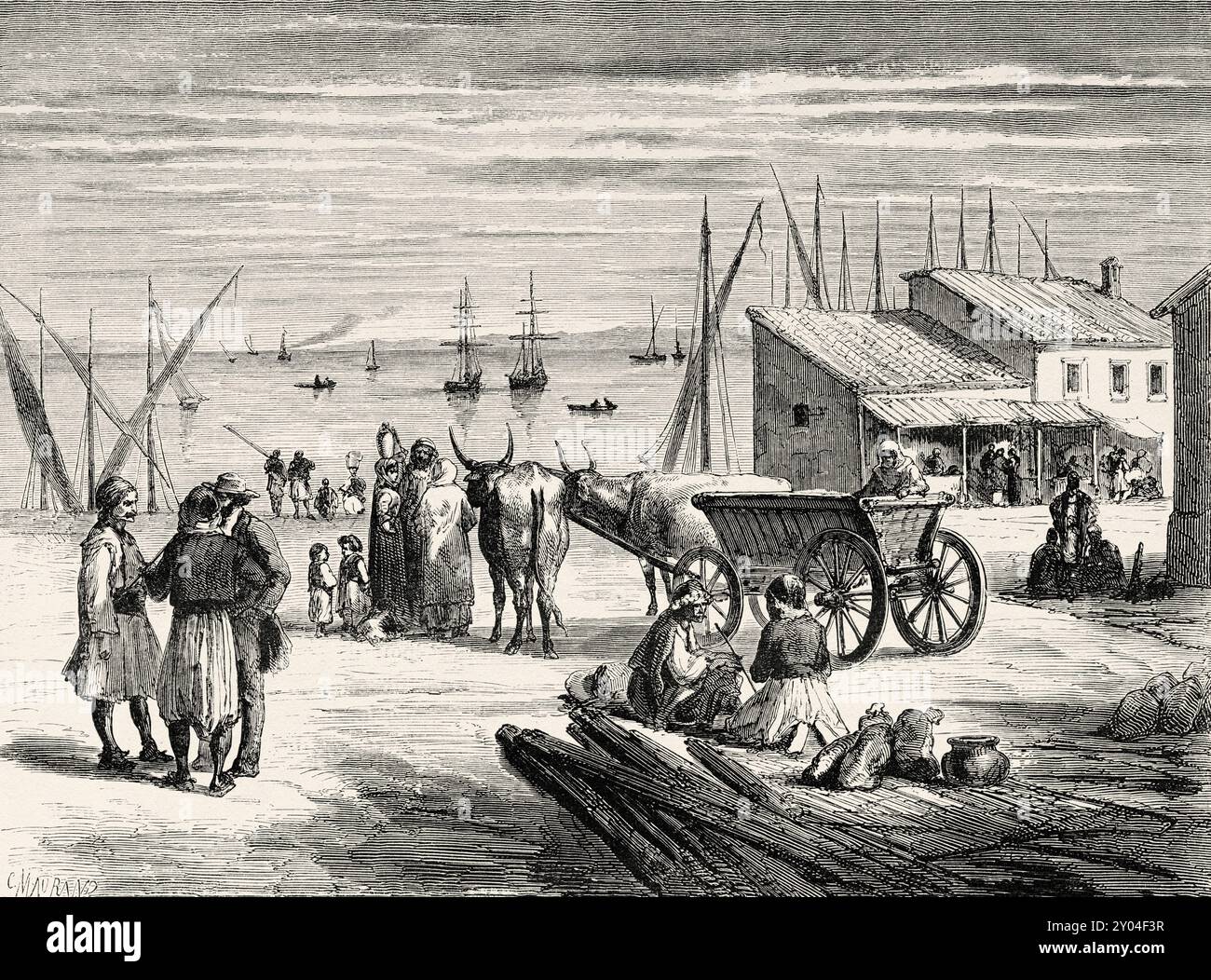 Piraeus port, Athens. Greece, drawing by Proust from A Winter in Athens ...