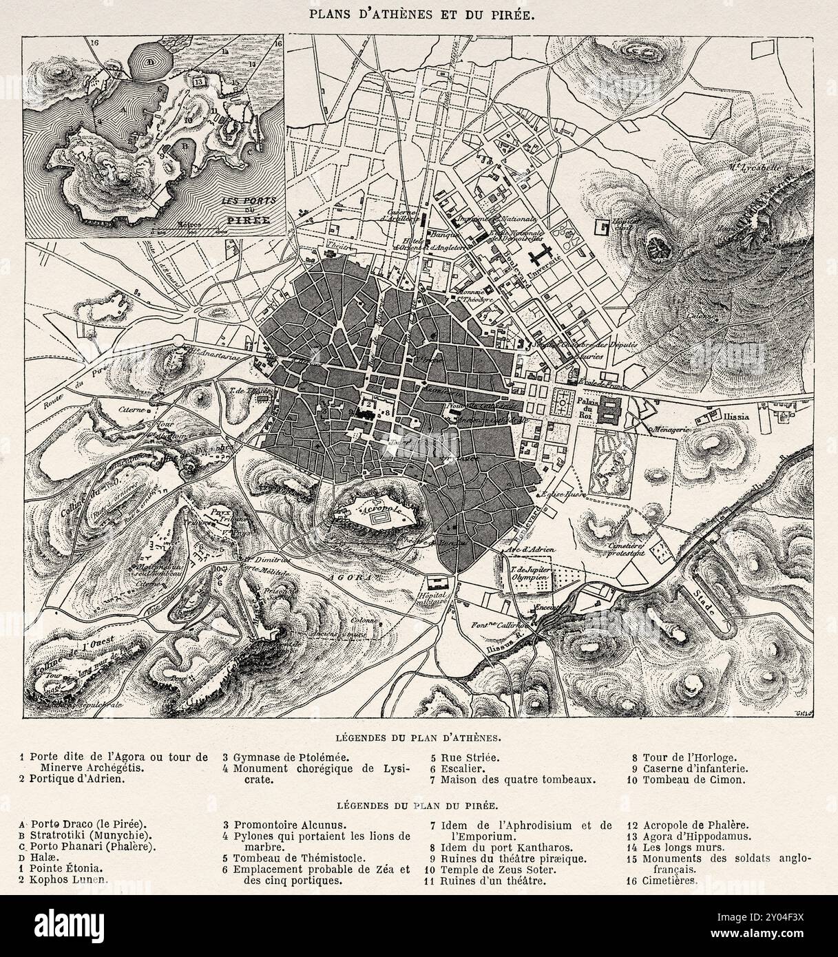 Old Map of Athens city and the Piraeus port, Greece. A Winter in Athens ...