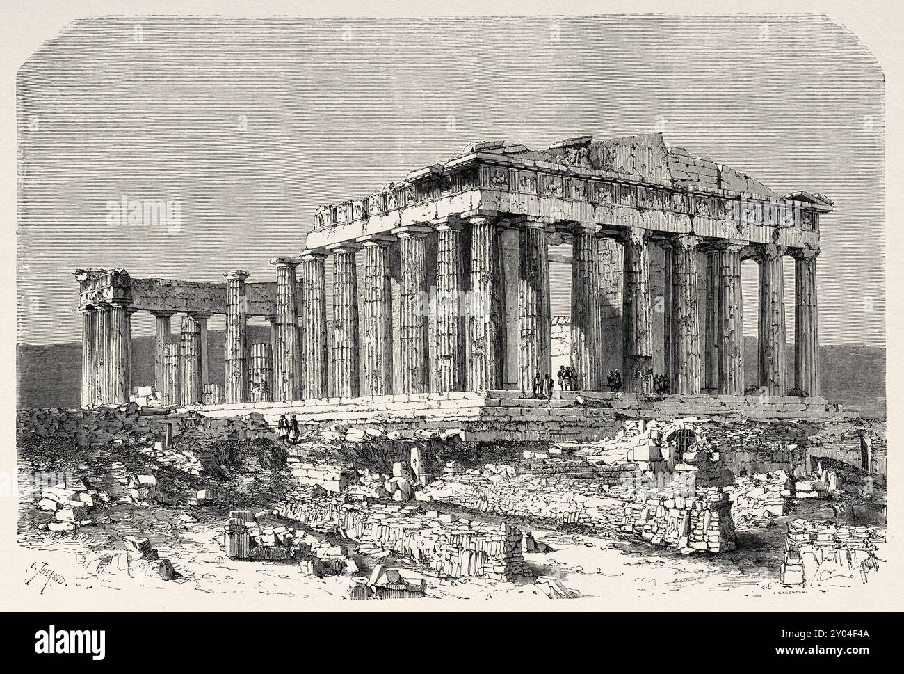 Parthenon, Acropolis of Athens, Greece, drawing by Emile Therond (1821 ...