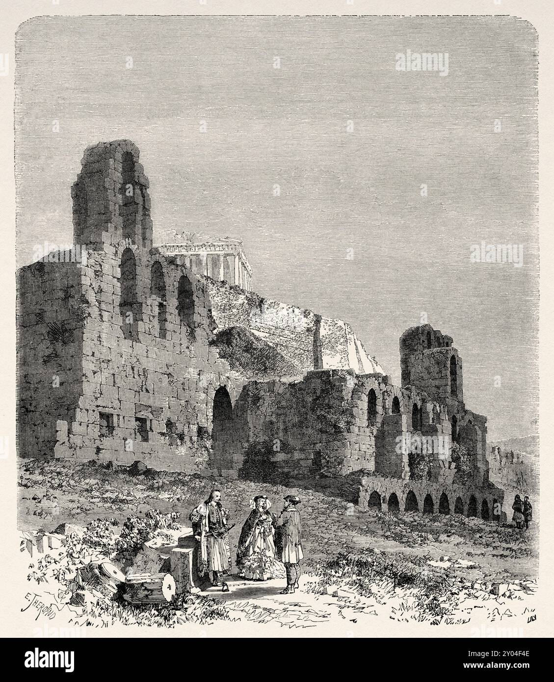 Odeon of Herodes Atticus theatre, Athens, Greece, drawing by Emile ...