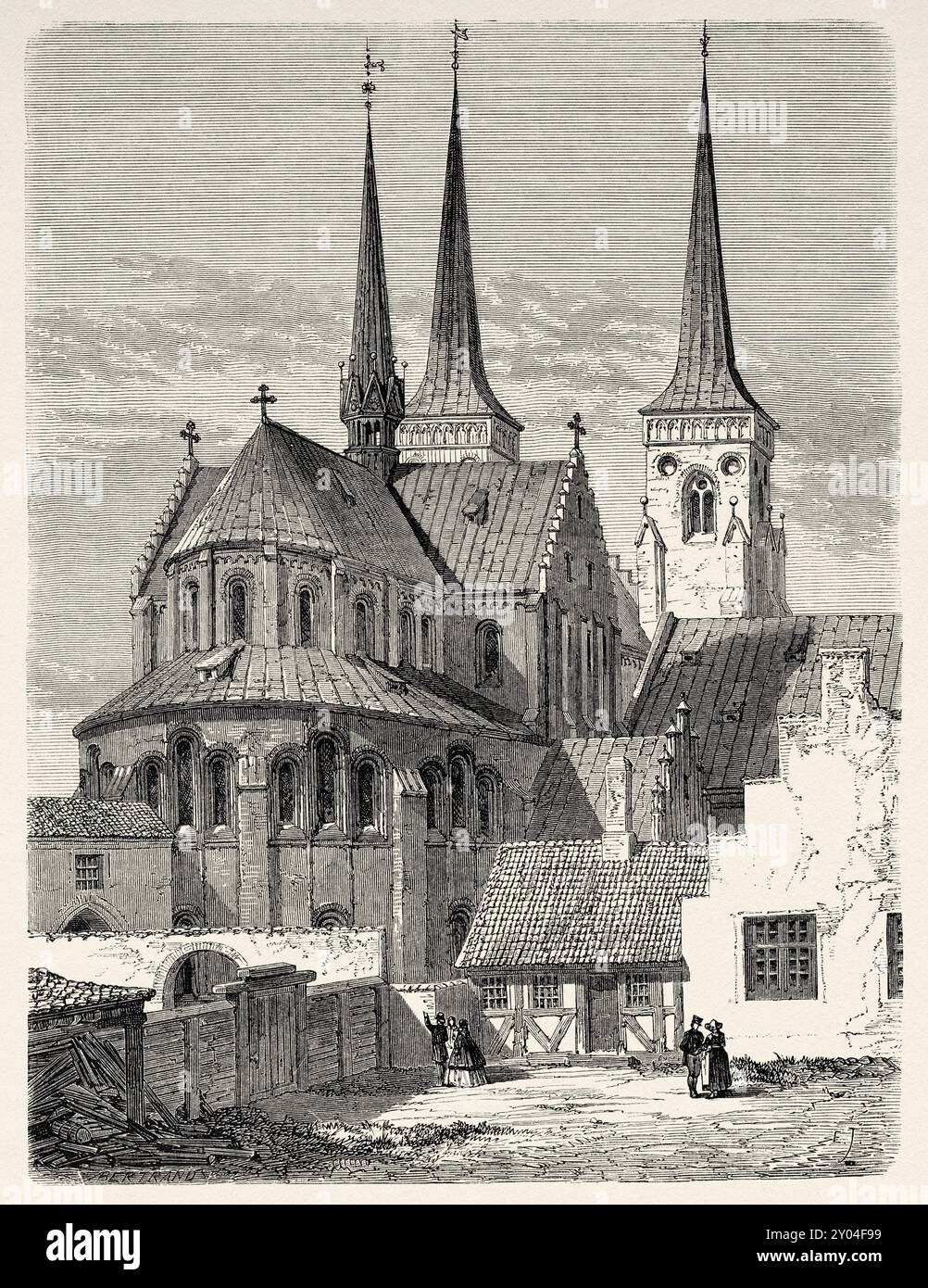 Roskilde cathedral, Denmark, drawing by Emile Therond (1821- 1883) from ...