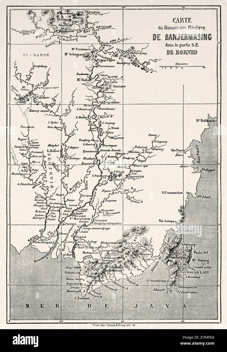 Old Map of the Barito and Martapura river, Borneo Island, Malaysia ...